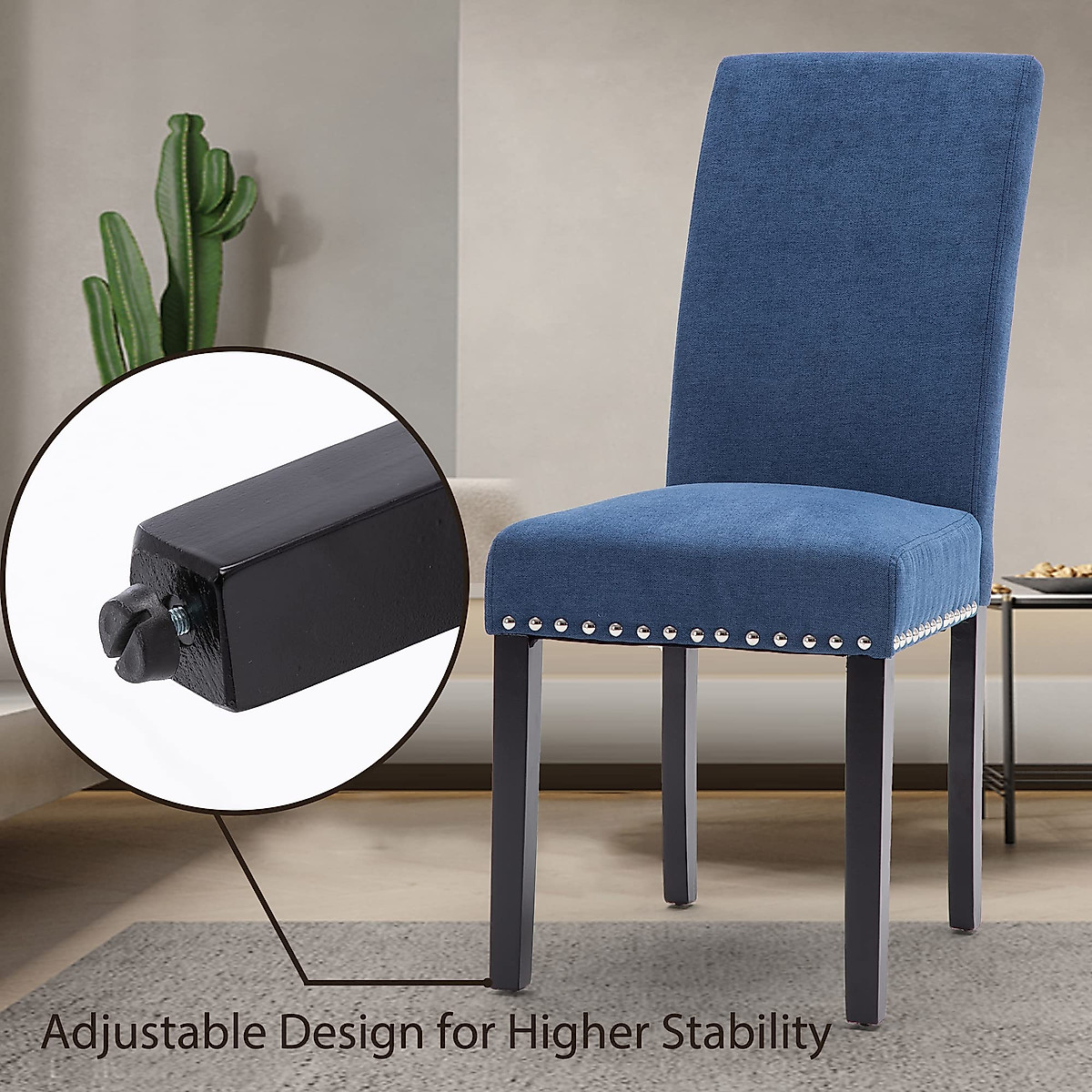 LSSPAID Dining Chairs, Fabric Padded Dining Room Chairs, Nail Head Trim Dining Chair, Blue, Set of 4