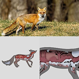 3D Wooden Animals LED Night Light, Art Wall Home Hanging Decor Carving, Wood Carved Lamp Modern Festival Decoration Desktop Desk Table Living Room Bedroom Farmhouse Office Shelf (Fox)