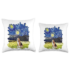 Beagle Gift for Men Women & Youth Starry Night Impressionist-Dog Art Beagle Throw Pillow, 16x16, Multicolor