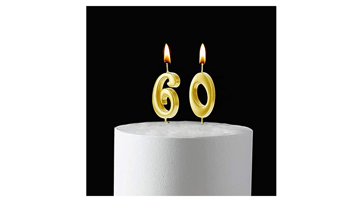 Celebrate 60! Gold Number 60 Birthday Candles & Topper