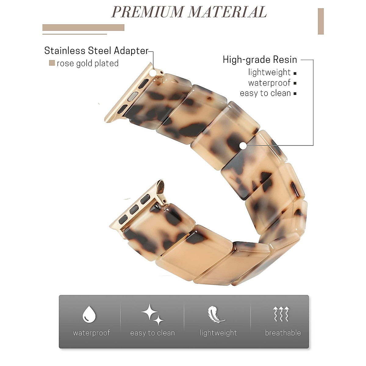 Heesch Compitable with Apple Watch Band 40mm 38mm for Women Blonde Tortoise Stretchy Resin Watch Strap for Apple Watch 7,se,3 Wristband Link Bracelet