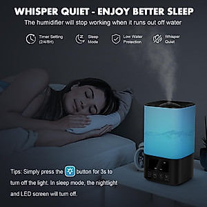 Cool Mist Humidifiers for Bedroom, Upgraded Humidifiers for Large Room Baby Home Plants, Quiet 3L Ultrasonic Air Humidifier Top Fill with Remote Control, Adjustable Nozzle, Night Light, Auto Shutoff