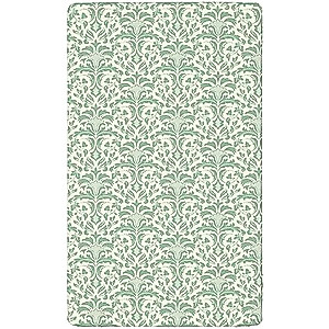 Damask Themed Fitted Mini Crib Sheets,Portable Mini Crib Sheets Soft Toddler Mattress Sheet Fitted - Great for Boy or Girl Room or Nursery,24“ x38“,Reseda Green Pale Green