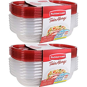 Rubbermaid Take Alongs Food Storage Container, 4-Cup Rectangle, Set of 12, (12 Pack), Red