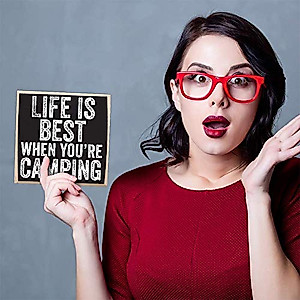 Decor Wooden Sign - Life is Best When You're Camping - Rustic Wooden Sign - Little Signs with Sayings - Camping Signs, Camper Decorations for Inside, Great RV Decor and Camping Signs Gift for Campers