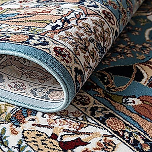 Unique Loom Narenj Collection Classic Traditional Hunting Scene Textured Design Area Rug, Rectangular 5' 0" x 8' 0", Blue/Tan