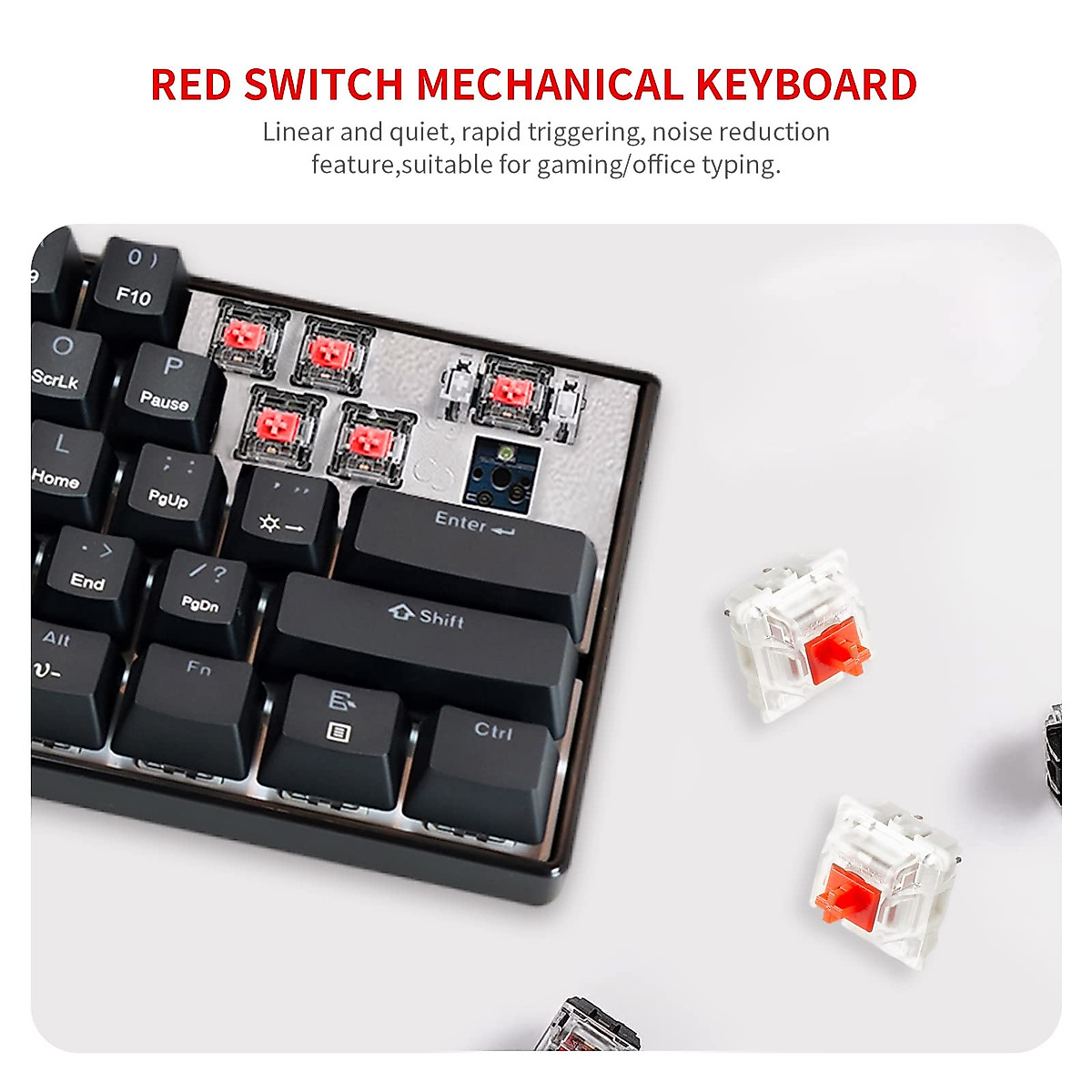VIMUKUN 60% Mechanical Gaming Keyboard Wired 60 Percent Keyboard with LED RGB Rainbow Backlight Red Switch for Windows PC Gaming (61 Keys, Black)