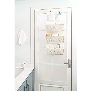 Mkono Macrame Over The Door Organizer and Small Macrame Storage Basket for Bedroom Living Room Nursery Dorm, Ivory, Set of 3