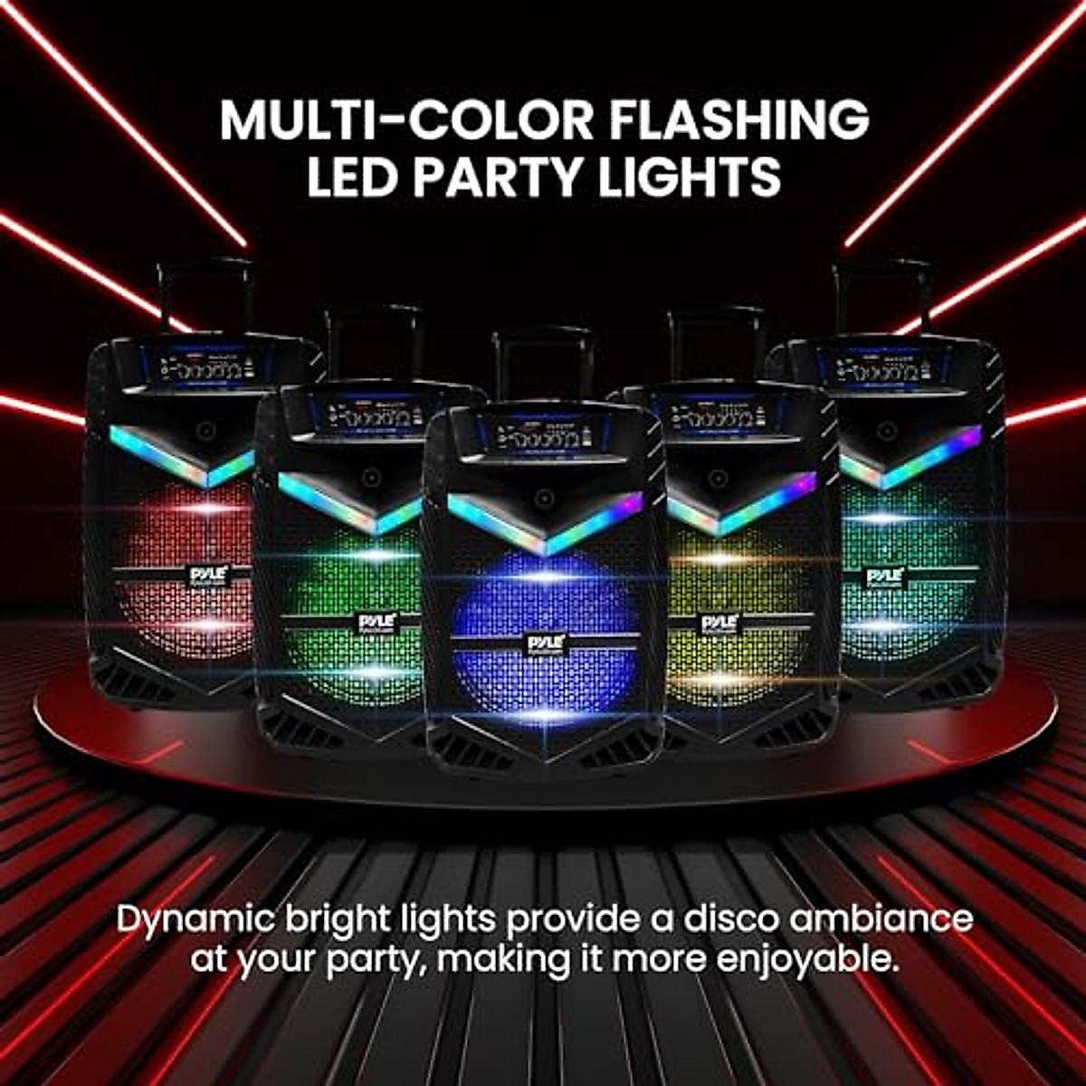 Pyle Portable Bluetooth PA Speaker System - 1200W Rechargeable Outdoor Bluetooth Speaker Portable PA System w/ 15” Subwoofer 1” Tweeter, Recording Function Mic In Party Lights USB/SD Radio PPHP1542B