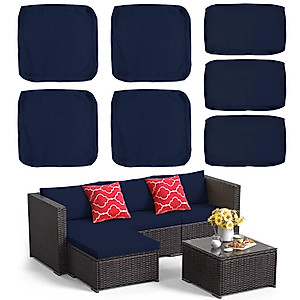 ClawsCover 7Pack Outdoor Patio Seat and Back Cushions Replacement Covers Fit for 3/5 Pieces 4-Seater Wicker Rattan Furniture Conversation Set Sectional Couch,Navy-Small (Include Cover Only)
