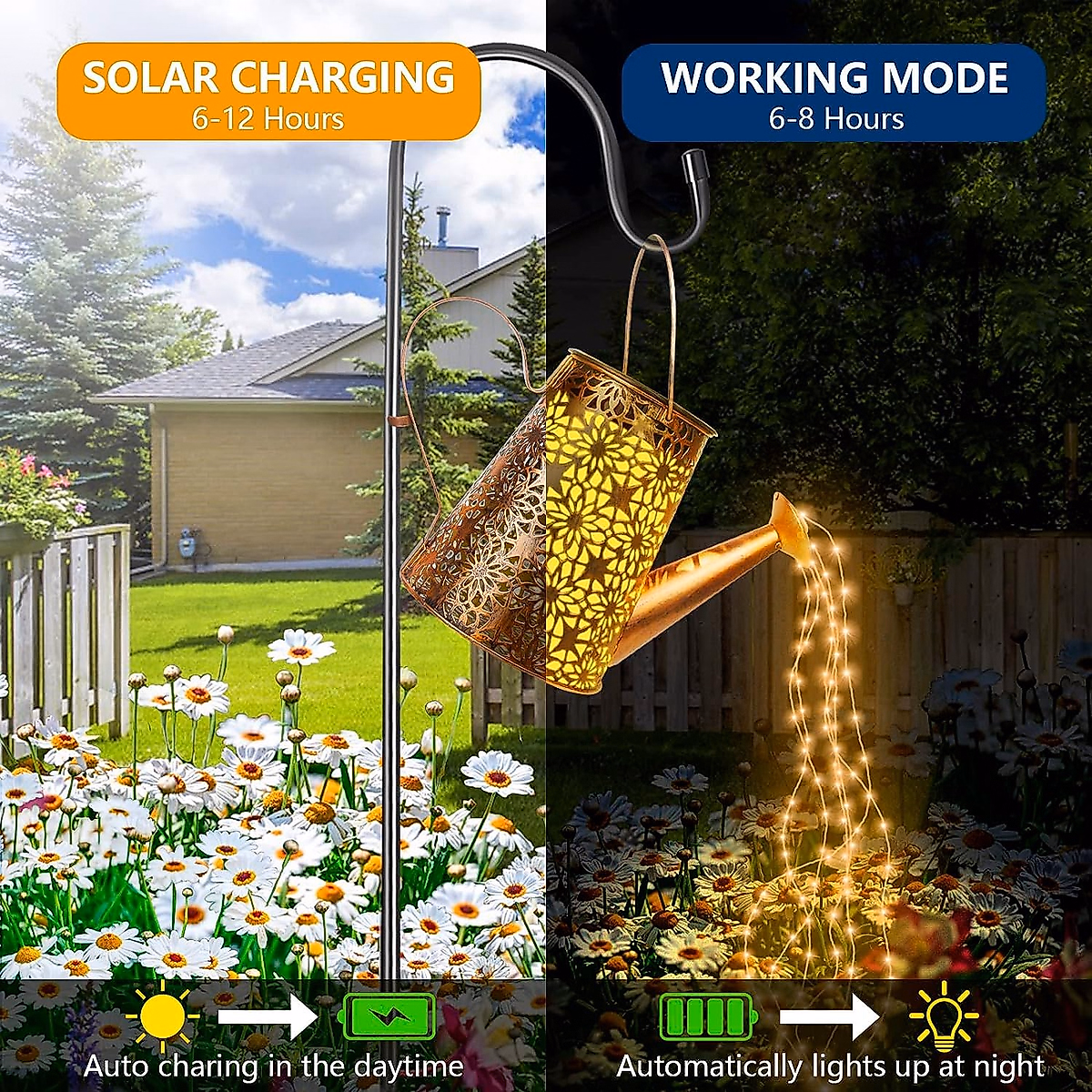 Solar Watering Can Lights,Solar Outdoor Lights,Outdoor Hanging Waterproof with 90Led String Lights,Decorations for Lawn,Backyard,Patio,Chrismas,Retro Metal Lights for Gifts for Mom Women Birthday
