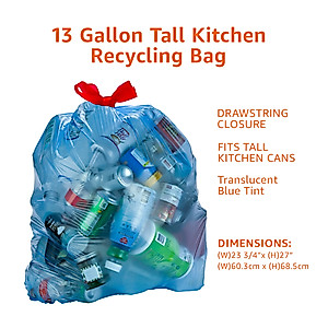 Amazon Basics Blue Recycling Trash Bags, Unscented, 13 Gallon, 60 count, Pack of 1