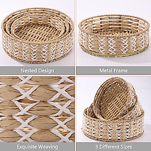 HNFNGSZL Wicker Baskets for Organizing, Nesting Storage Baskets for Shelves, Handmade Wicker Basket Set for Pantry Shelf, Recyclable & Renewable Paper Rope Storage Baskets for Storage, Round