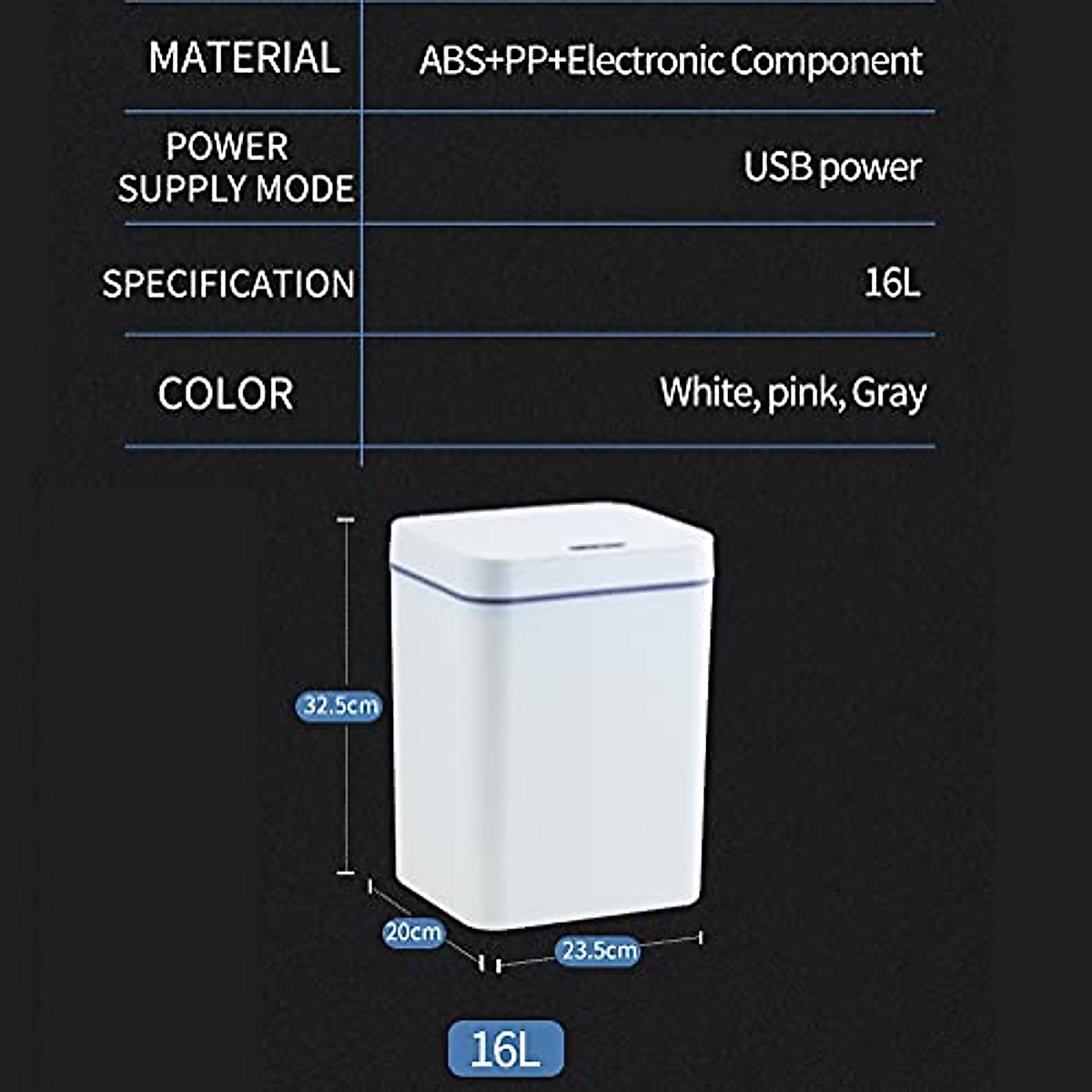 Xuanmo Automatic Sensing Trash Can, Smart Waterproof Non-Contact Motion Sensor Dustbin 16 Liters Waste Bin with Lid, Suitable for Kitchen, Living Room, Bathroom, Office, Bedroom (Color : Pink)