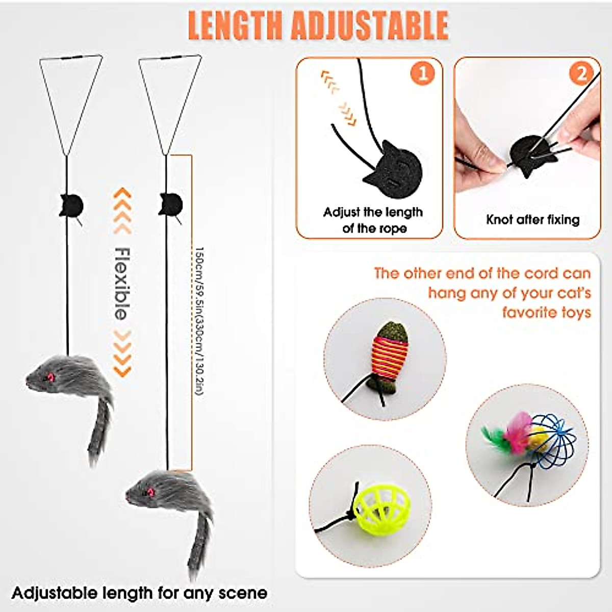 FYNIGO Self-Play 3 Ways Hanging Door Cat Mouse Toys for Indoor Cats Kitten,Interactive Cat Mice Toys for Hunting Exercising Eliminating Boredom, for Small Breeds