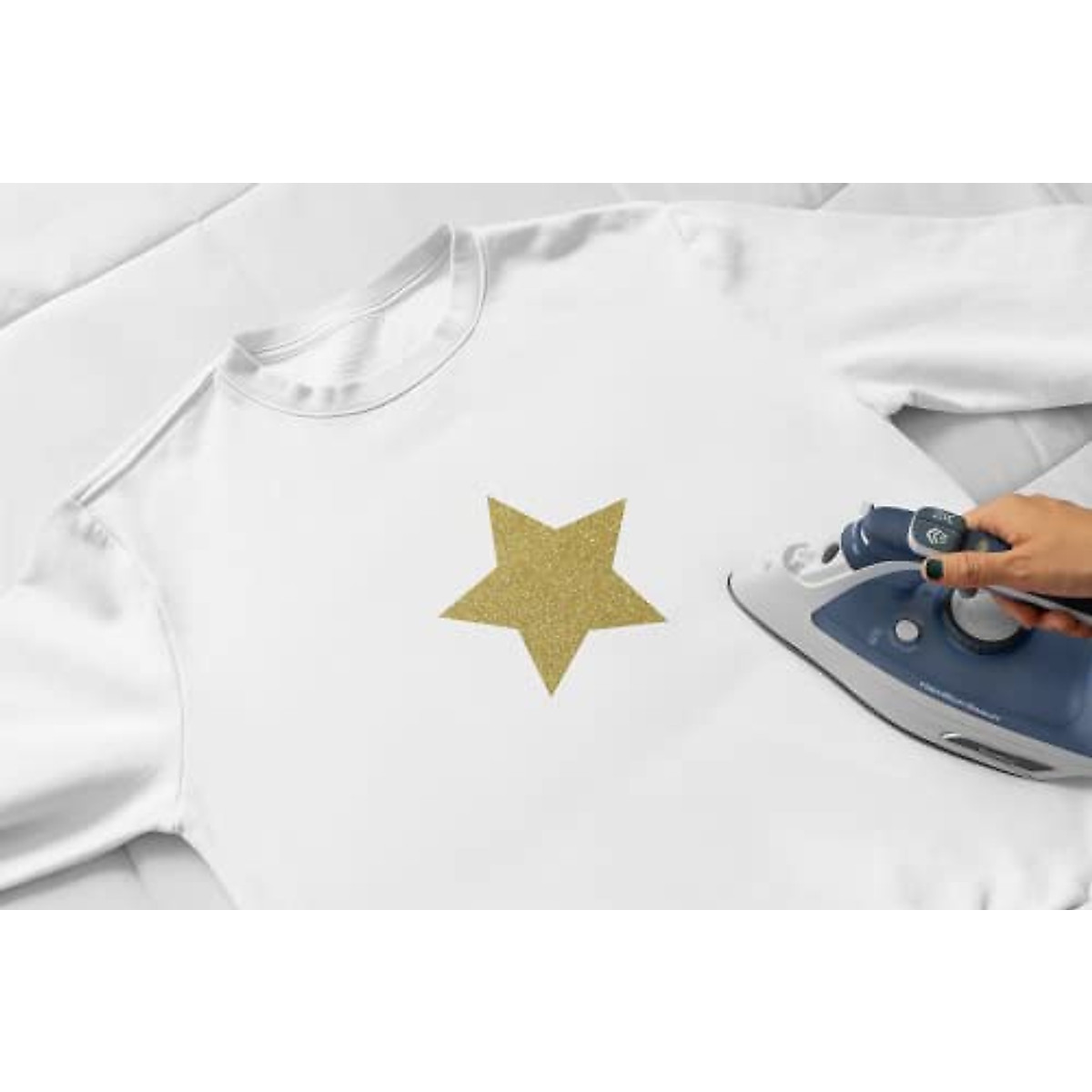 Star Iron On Decal, 4th of July Vinyl Patches, DIY Crafts, HTV Vinyl Shape Symbol, Pick from 9 Size Options, Glitter or Plain Colors, Iron-On Almost Anything in 5 Min (Neon Yellow Glitter)