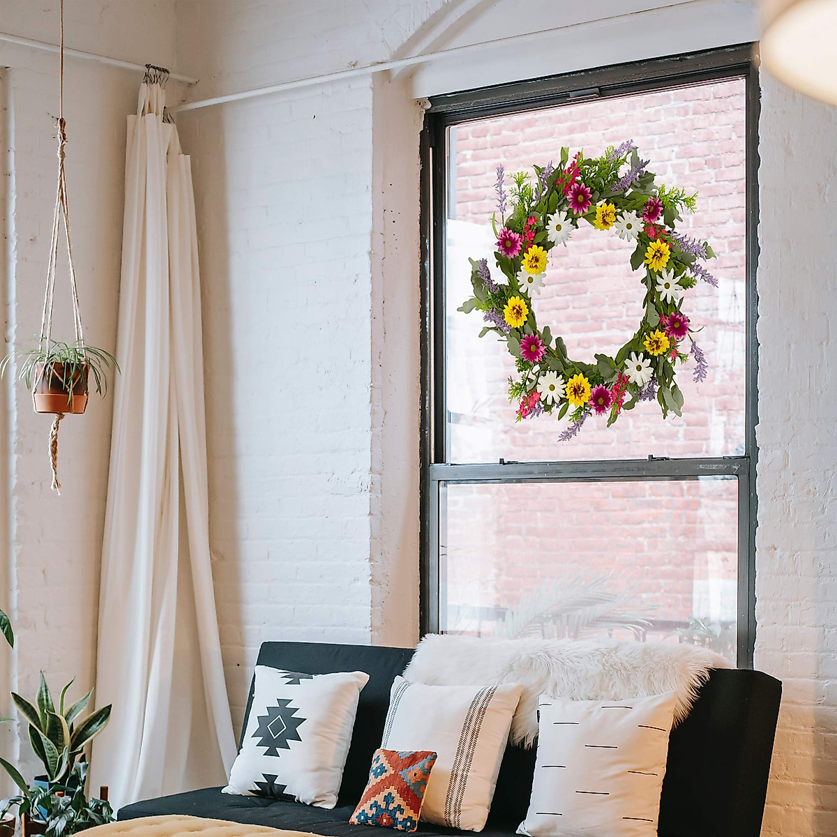 LAVERNE'S FLOWER 20" Spring Wreath for Front Door Spring Wreaths Flower Wreath for Outdoor Indoor Window, Floral Summer Garden Wreath