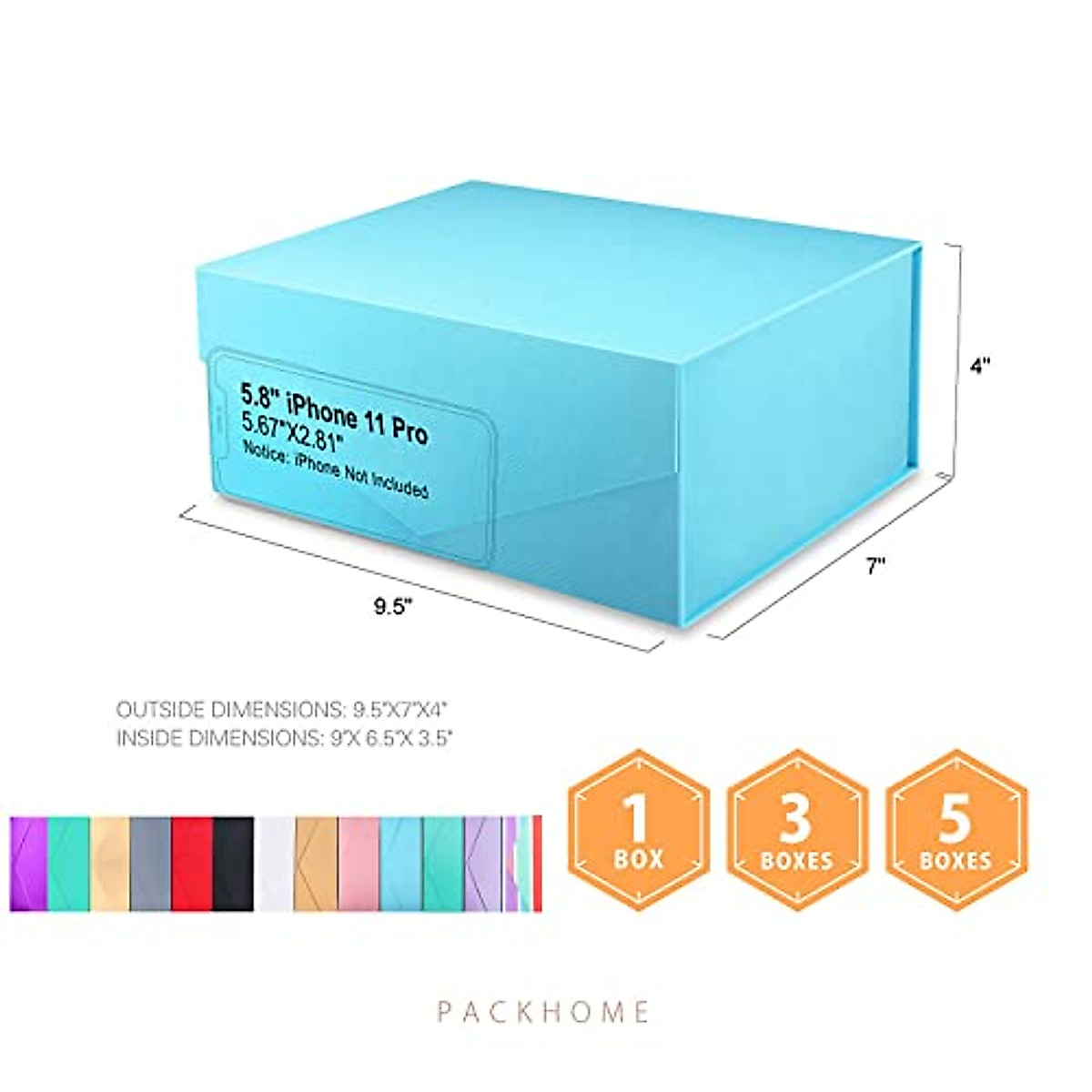PACKHOME Gift Box 9x6.5x3.8 Inches, Bridesmaid Box, Rectangle Collapsible Box with Magnetic Lid for Gift Packaging (Matte Blue, Grain Texture)