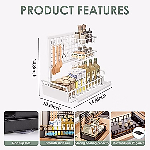 Under Sink Organizer,3-Tier Metal Pull Out Kitchen Cabinet Organizer Freely Adjustable，No Drilling Rustpro of Stainless Steel,Sturdy Multi-Functional for Kitchen Bathroom Organization (White)