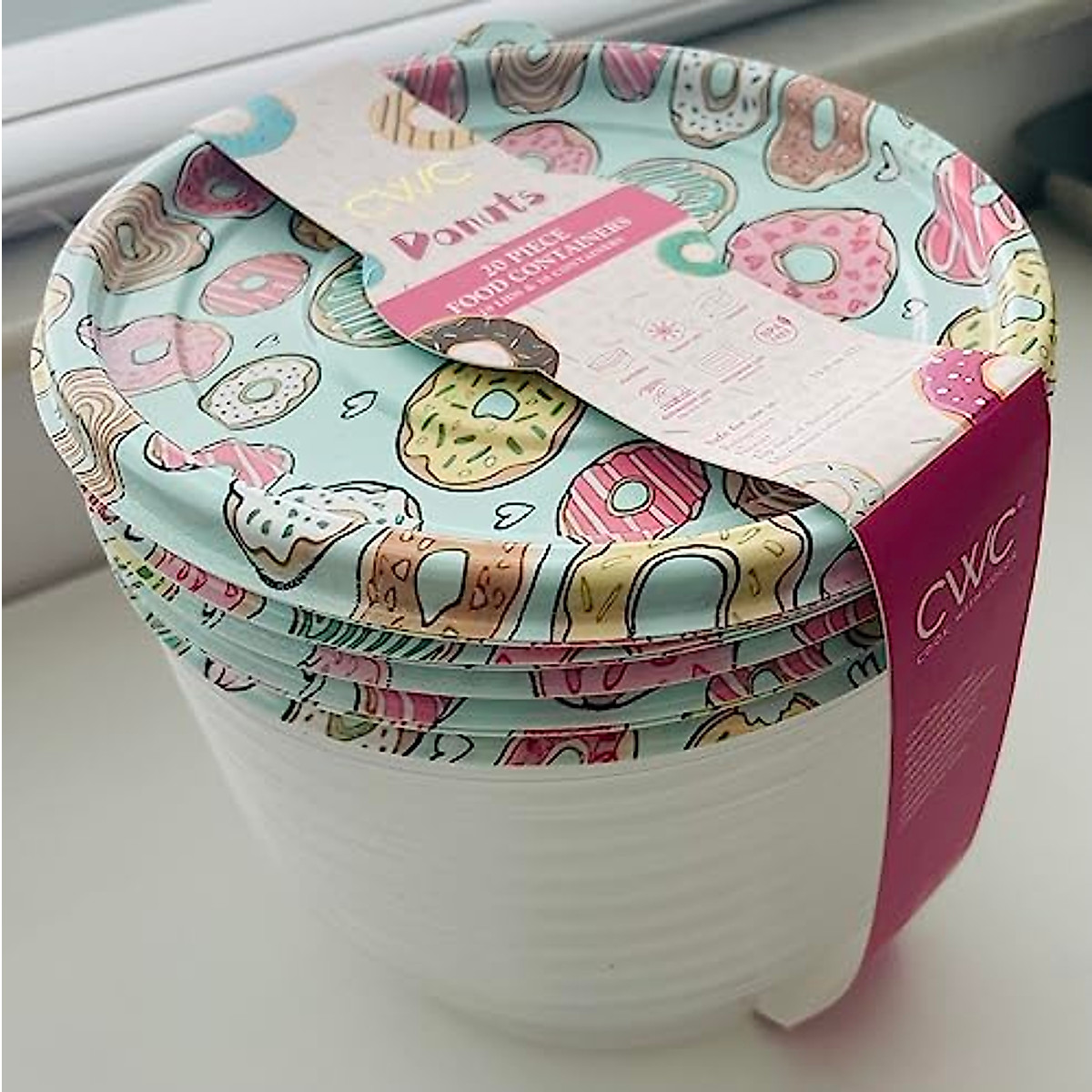 COOK WITH COLOR 20 Piece Round Plastic food containers. 10 Lids & 10 containers ROUND (DONUTS)