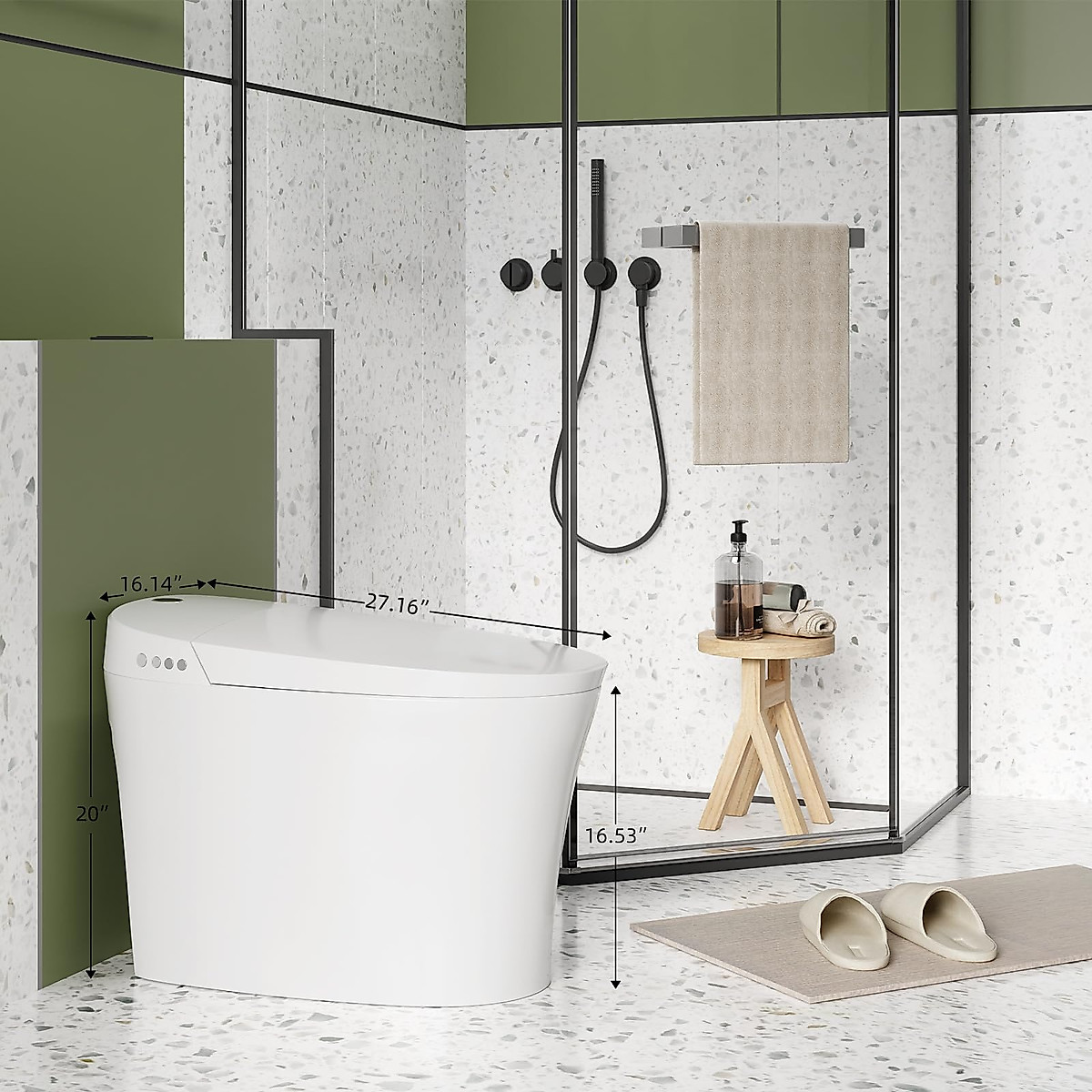 One Piece Bidet Toilet,Smart Toilet for Bathrooms,Modern Elongated Toilet with Foot Sensor Operation,LED Display, Dual Auto Flush, Heated Bidet Seat with Warm Water