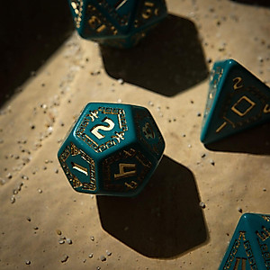 Q WORKSHOP RuneQuest RPG Dice Set 7 Polyhedral Pieces (Turquoise & Gold)