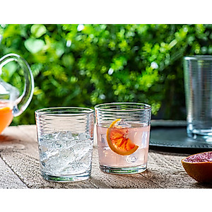 Le'raze Set of 8 Heavy Base Ribbed Durable Drinking Glasses Includes 4 Cooler Glasses (17oz) and 4 Rocks Glasses (13oz), Clear Glass Cups - Elegant Glassware Set