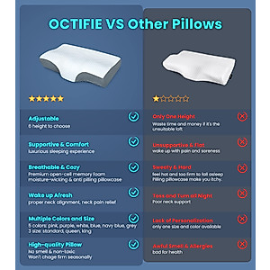 Adjustable Cervical Pillow for Neck and Shoulder Pain Relief, 5X Support Memory Foam Pillows for Sleeping, Orthopedic Traction Pillow Odorless, Bed Pillow for Side Back Stomach Sleeper