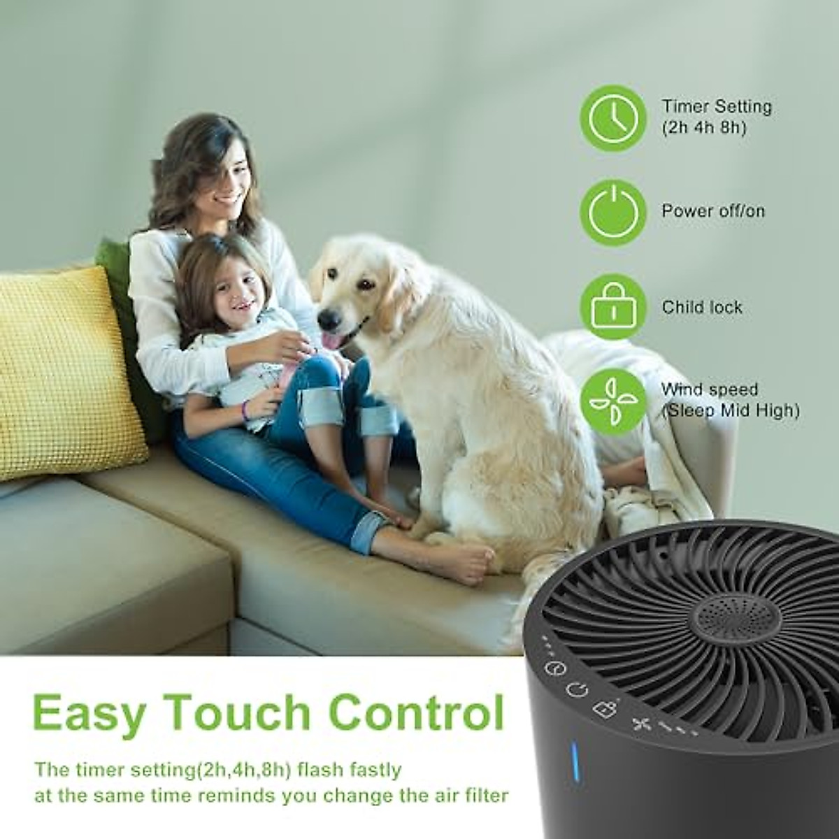 2 Pack Air Purifiers for Home,5 Layers H13 HEPA Air Filter, 22db Quiet Air Purifiers for Bedroom Pets,Desktop,Kitchen,Filter 99.99% Smoke,Pollen, Pet Dander,Dust, Ozone Free, Available for California