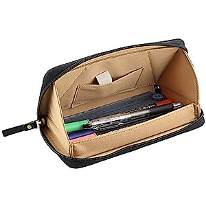 SUN-STAR FLat Pencil Case Compact, Cosmetic Makeup Pouch, Lay Flat Pen, Black