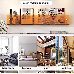 2 Pack Wall Mounted Acrylic Shelves, Floating Acrylic Magazine Storage Shelves, for Office Waiting Room Home Display Bookshelf(40cm+60cm, Orange)