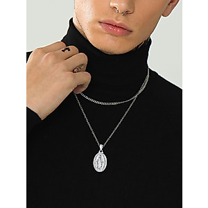 U7 925 Sterling Silver Virgin Mary Necklace Pendant with 20" Chain Catholic Gift for Women Gilrs Oval Miraculous Medal Jewelry