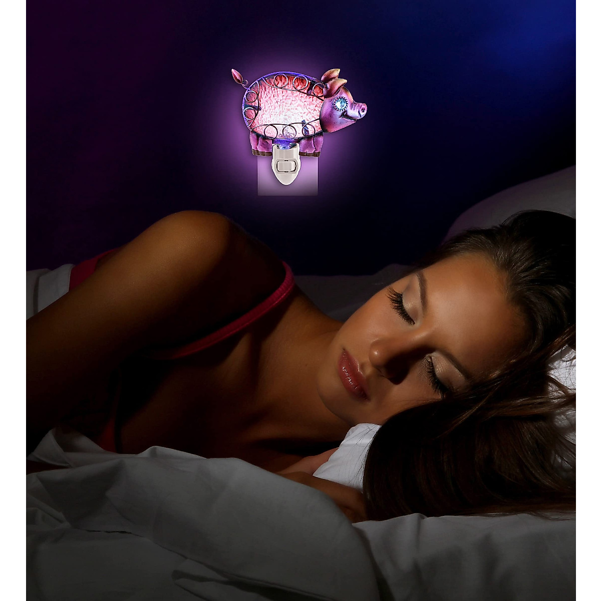 Puzzled Glass Art Night Light, Plug in Decorative Socket Lamp, Manual On & Off Portable Light for Stairway, Bedroom, Bathroom, Nursery, Home Accessory & Kitchen Decor - Pig