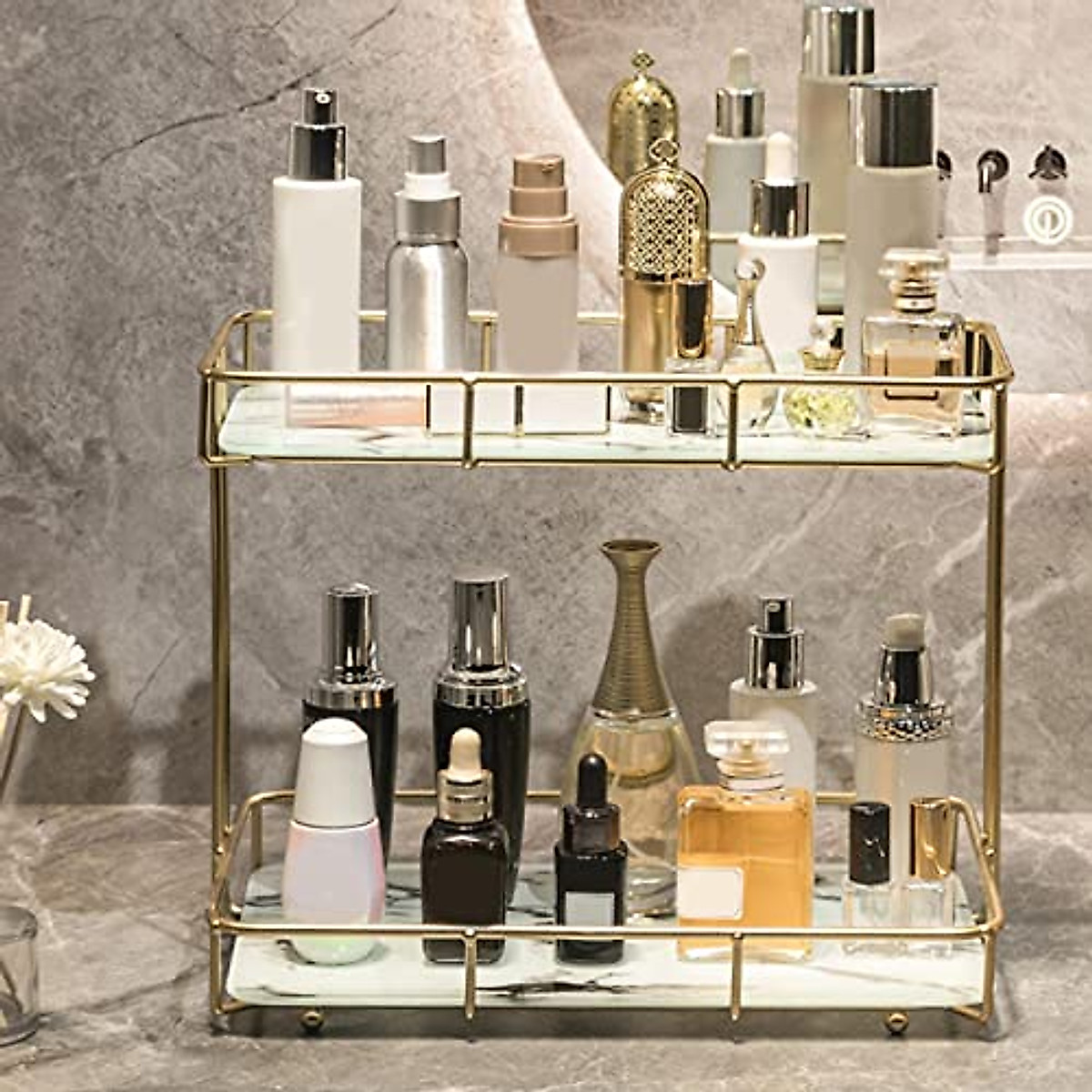 ＫＬＫＣＭＳ 2-Tier Standing Rack Cosmetic Organizer Holder Makeup Holder Bathroom -