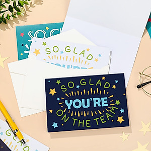 48 Pack Welcome to Team Cards Employee Appreciation Cards with 48 Envelopes So Glad You're on the Team Work Anniversary Cards Staff Thank You Cards for Recognition Gifts, 5.9 x 3.9Inch(Star Style)