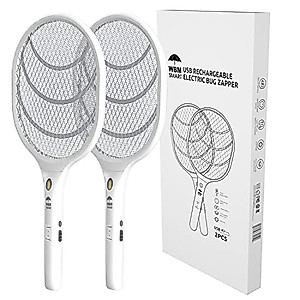 WBM Smart Bug Zapper with LED Night Light, 3,000 Volt Mosquito Electric Fly Swatter | USB Rechargeable |Fly Trap Racket Use for Indoor & Outdoor – 2 Pcs