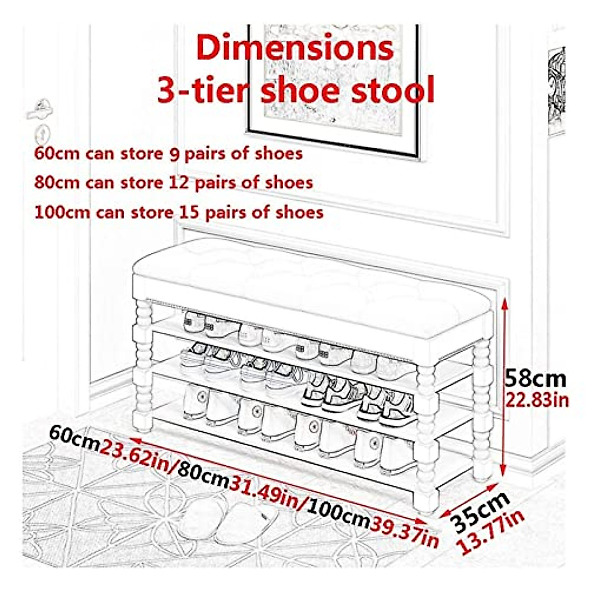 ALDEPO Shoe Cabinet Retro Home Shoe Cabinet Changing Stool Shoe Cabinet with Solid Wood seat Wardrobe Bench flip Design Storage Shelf PU Leather Quick Assembly Living Room Bathroom Hotel can