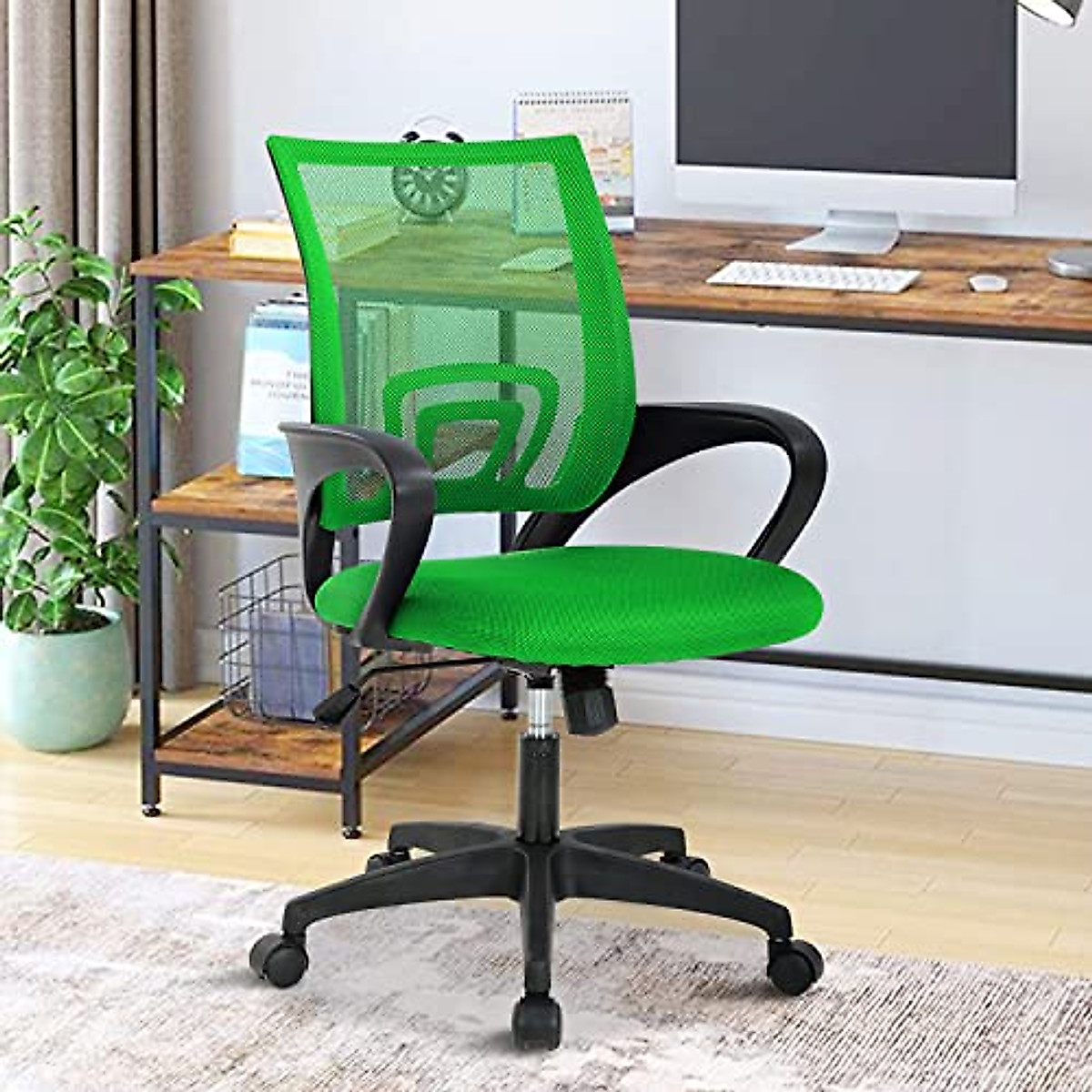 Desk Chair Home Office Chair with Lumbar Support& Armrest, Adjustable Ergonomic Mid Back Computer Chair Executive Rolling Swivel Mesh Office Desk Chairs for Adults, Green