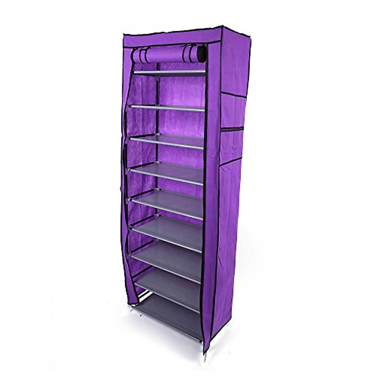 Flandre 10 Tiers Shoe Rack with Dustproof Cover 27 Pair Shoe Tower Stand Sturdy Shelf Storage Organizer Cabinet Perfect for Bedroom, Closet, Entryway, Dorm Room (Purple)