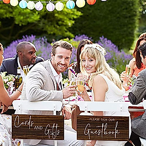 Jetec 2 Pieces Wooden Guest Book Sign Cards and Gifts Wedding Sign Rustic Farmhouse Hanging for Wedding Cabin Beach Rental House Home Decor (Brown)