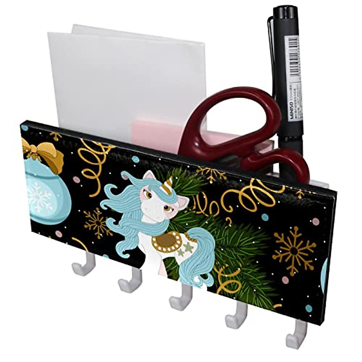 Christmas Unicorn Magical Floral Rack Organizer with 5 Hooks Wall Bathroom Kitchen Shelf Rack Multifunctional Storage Shelf
