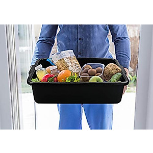 Morcte 4-Pack Plastic Large Commercial Bus Box, 32 L Black Bus Tubs