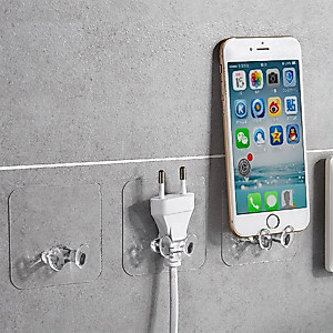 Strong Plug Hook Multi Purpose Transparent Plastic Pasting Phone Towel Hook, Sticking Ceiling Hanger Hook Wall Mounted Heavy Duty Key Kitchen Robe Hook, Best for Smooth Surface (12 PCS)