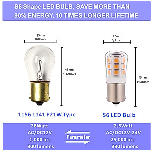1156 1141 93 12V Low Voltage BA15S Bayonet for Landscape Patio Light Deck Light Replacement LED Light Bulb 2.5W 330lm Equivalent S8 Incandescent Bulb 35W Warm White 3000K Pack of 4