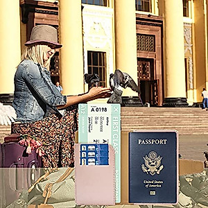 Teskyer Passport Holder and Vaccine Card Holder Combo, Fit for 4 x 3 Vaccine Card, Leather Passport Wallet Cover with Vaccine Card Slot, Rose Gold