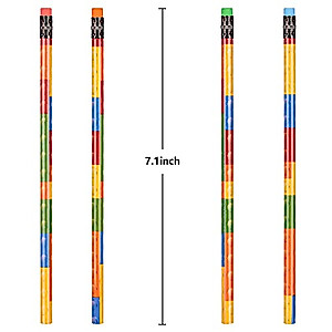 Kolewo4ever 200 Pieces Building Block Wood Pencils Colorful Round Pencils with Top Erasers Kids Birthday Goody Bag Bulk Filler for Exams, School, Office, Sketching and Learning Activities (200)