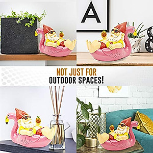 Shefio Garden Decor - Our Garden Gnome Statues are Beautiful Backyard Ideas & Garden Gifts, Perfect Garden Decor for Outside, Lawn Ornament, Yard Décor, Funny Garden Gnomes - Chilling on Flamingo