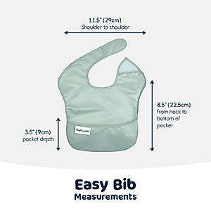 Tiny Twinkle Mess-Proof Baby Bib - Waterproof Bib for Baby Boy or Girl - Machine Washable - Adjustable Closure- PVC, BPA, & Phthalate Free - Great for Travel - Baby Food Bibs (3 Pack, Sage, Charcoal)