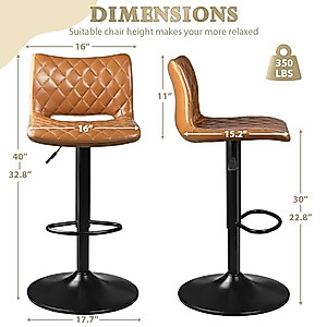 LEMBERI Bar Stools Set of 2, Counter Height Adjustable Bar Stool Swivel with Back, Modern Design Bar Chairs Armless Faux Leather Barstools for Kitchen Island, Pub, Dining Room (Whisky)