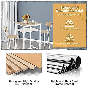YOFE Bar Table Set for 2, Pub Table High Top Table,3 Pieces Pub Dining Table Set,Square Bar Table with Stools for Kitchen, Apartment, Small Space (White, Square)